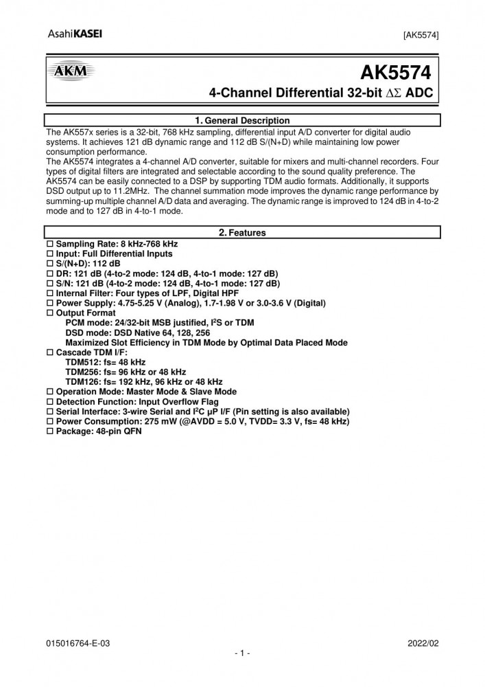 AK5574 document page 1