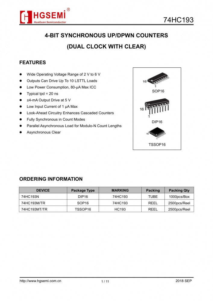 74HC193M/TR datasheet page 1