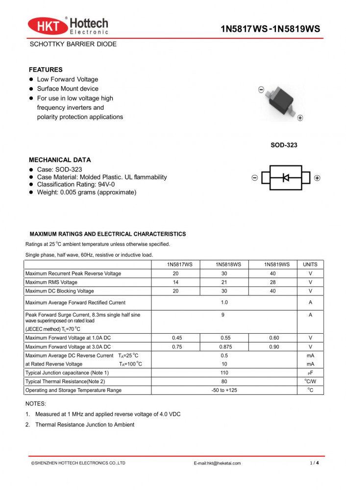 1N5817WS datasheet page 1