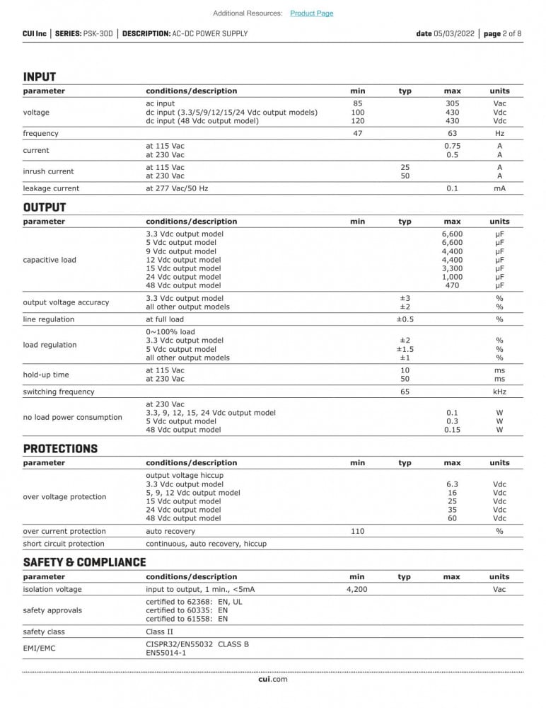 PSK-30D series datasheet page 2