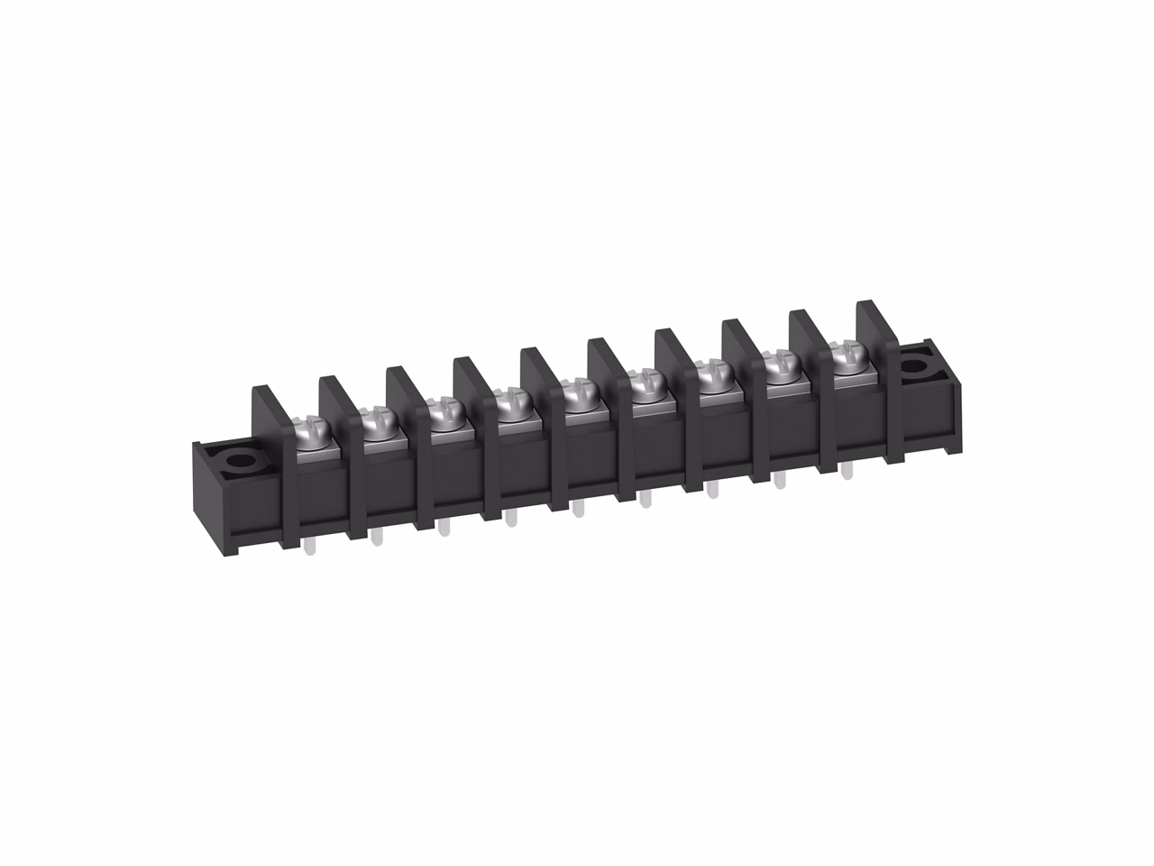 8.26mm Pitch, Single Row, Dual-Barrier Terminal Strip, with Mounting Ends, Black, Steel Screws, 9 Circuits for sale
