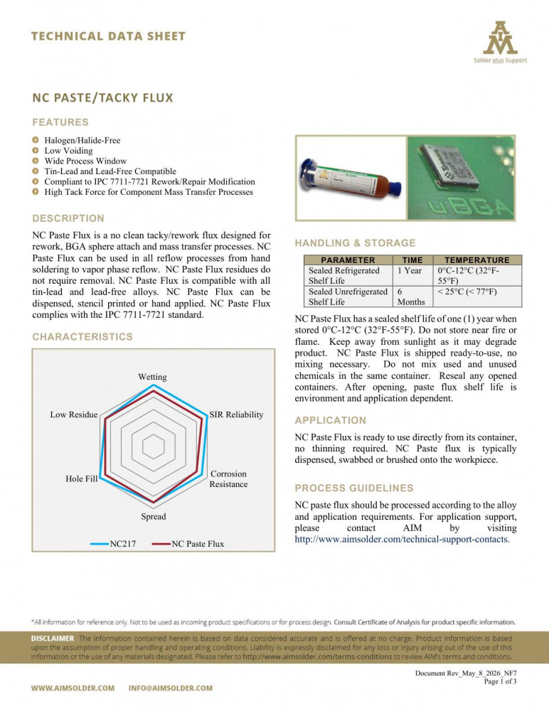 AIM NC Paste Flux product document, page 1