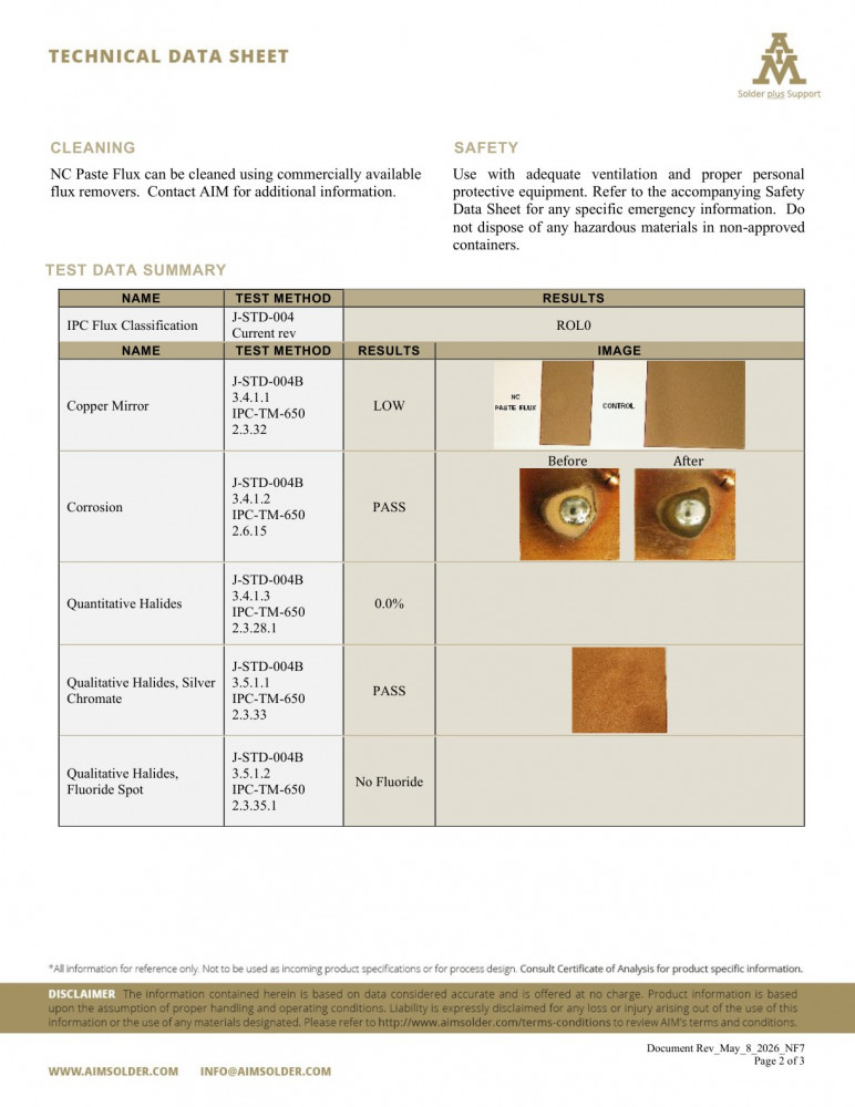 AIM NC Paste Flux product document, page 2