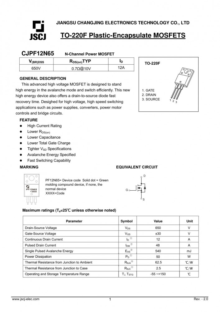 CJPF12N65 datasheet page 1