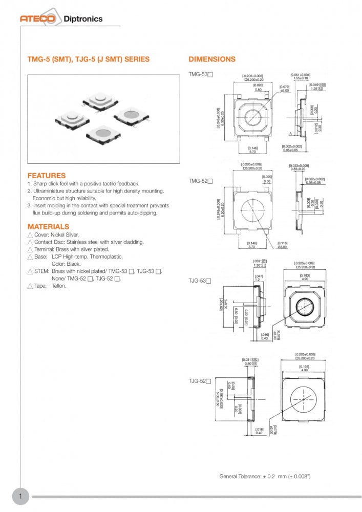 Diptronics TMG-5 series technical document page 1
