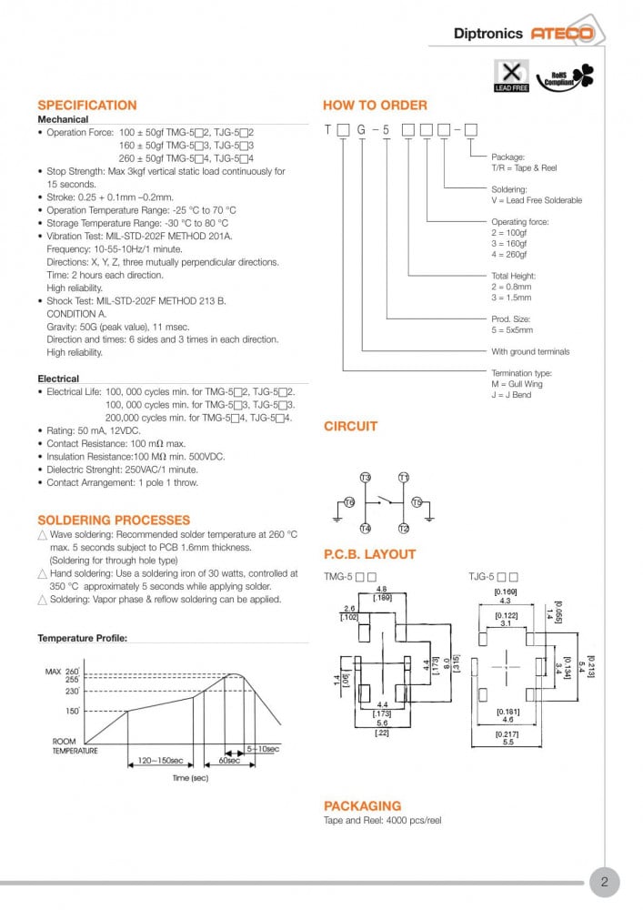 Diptronics TMG-5 series technical document page 2