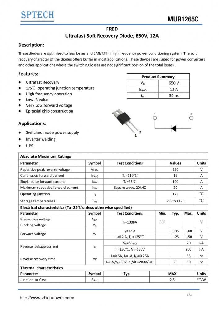 MUR1265C datasheet page 1