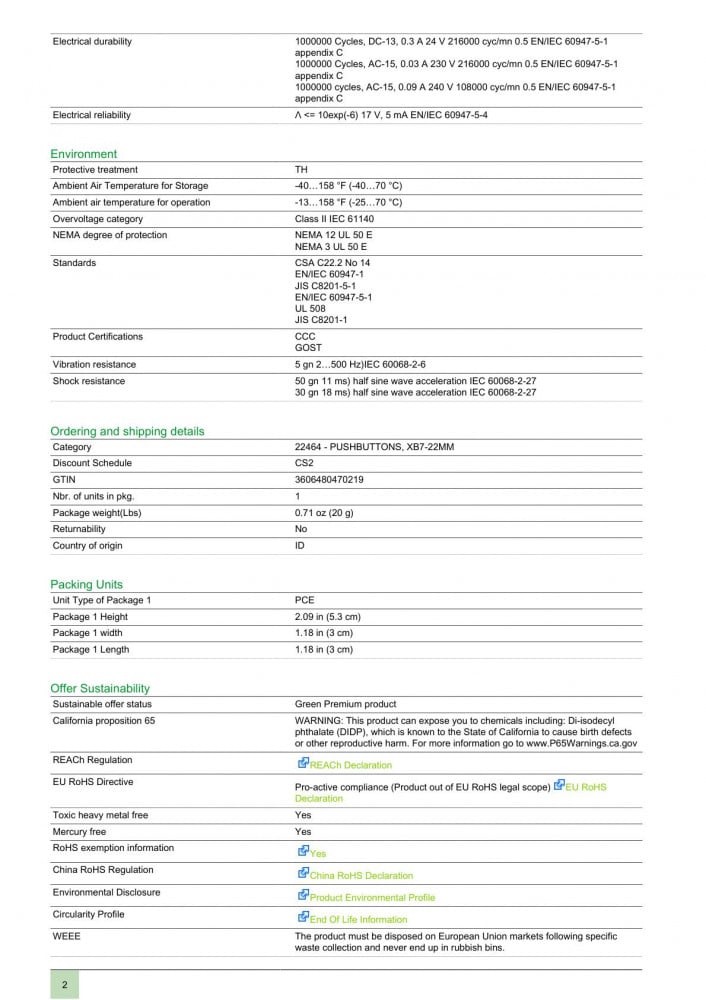 XB7NA65 technical document page 2