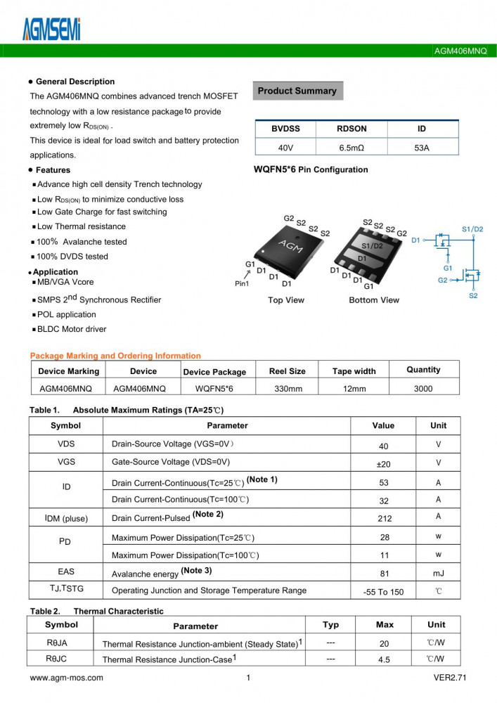 AGM406MNQ datasheet page 1