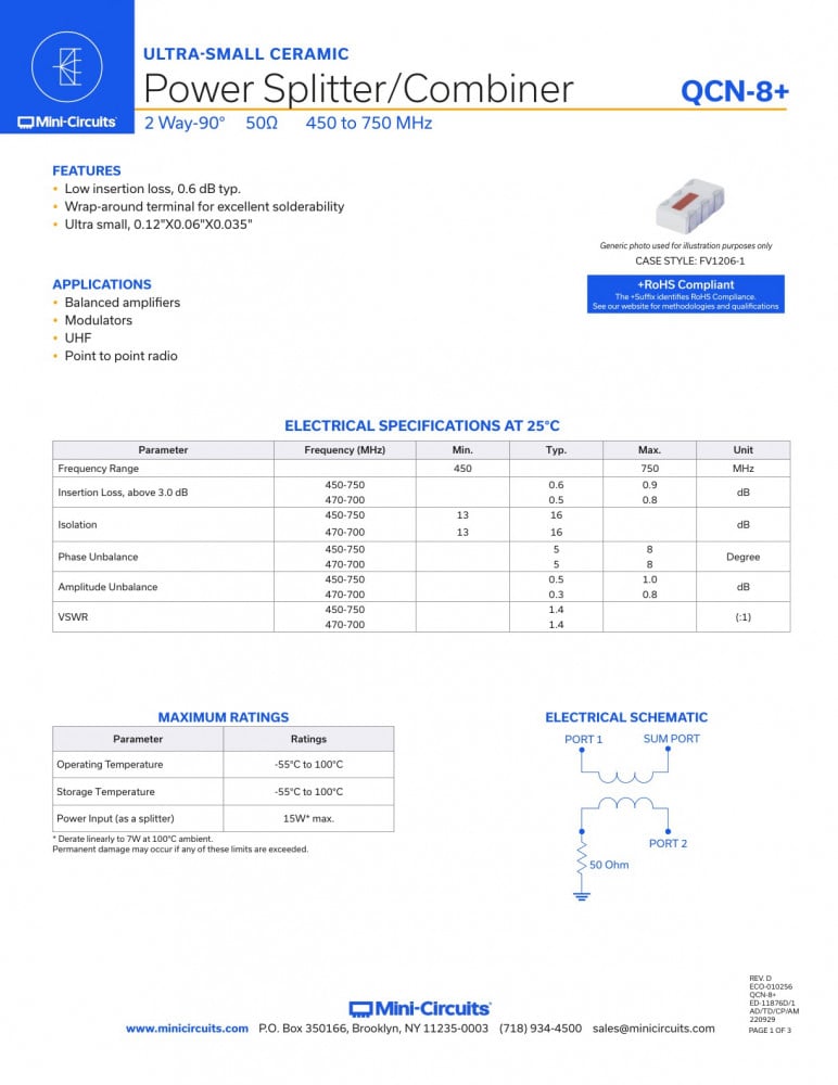 QCN-8+ datasheet page 1