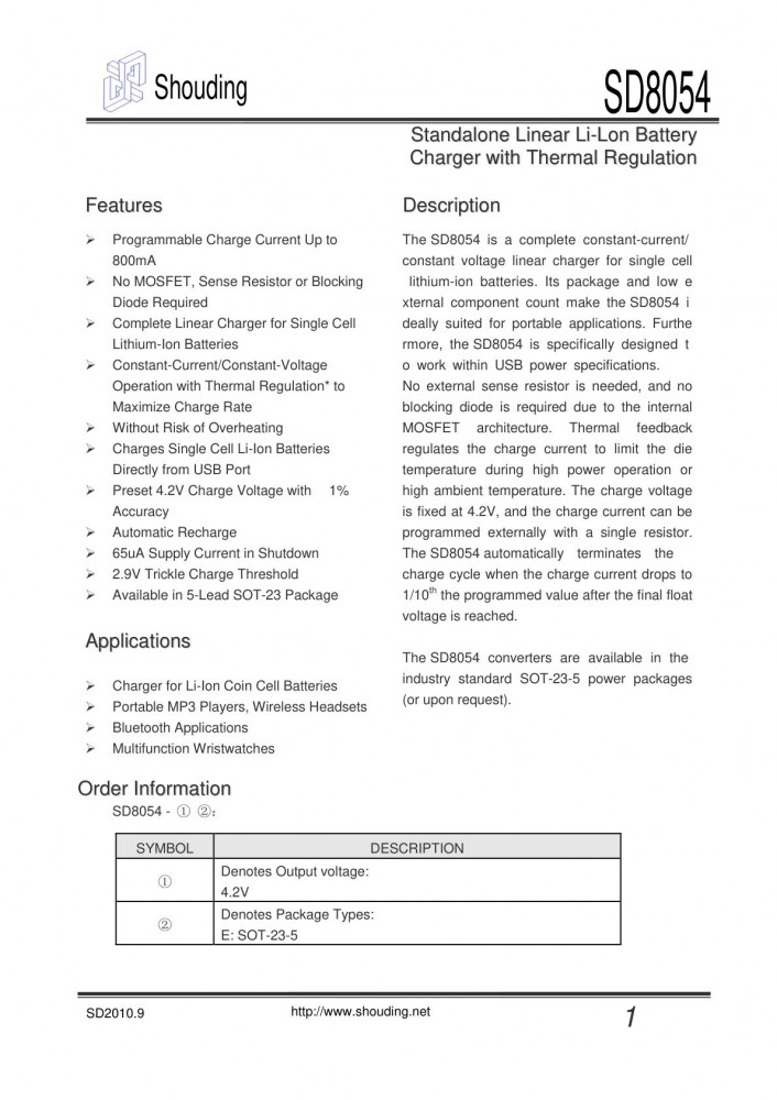SD8054 datasheet page 1