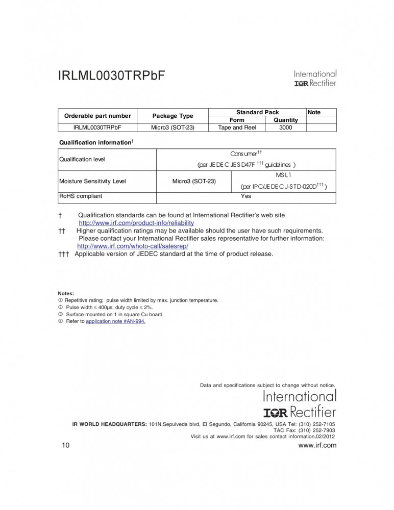 IRLML0030TRPBF datasheet page 10