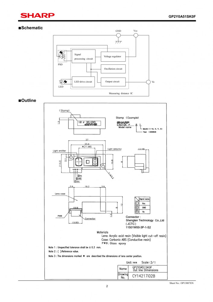 GP2Y0A51SK0F datasheet page 2