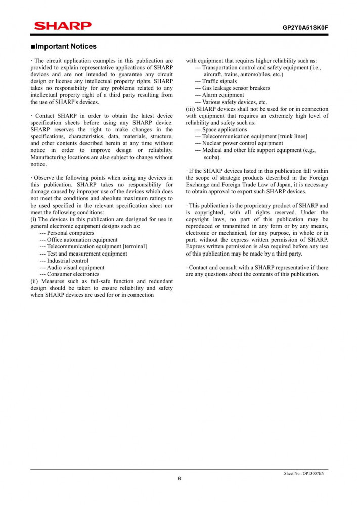 GP2Y0A51SK0F datasheet page 8