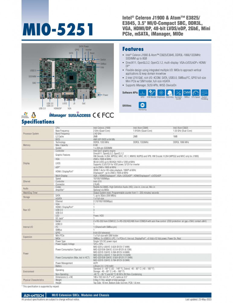 MIO-5251 technical datasheet page 1