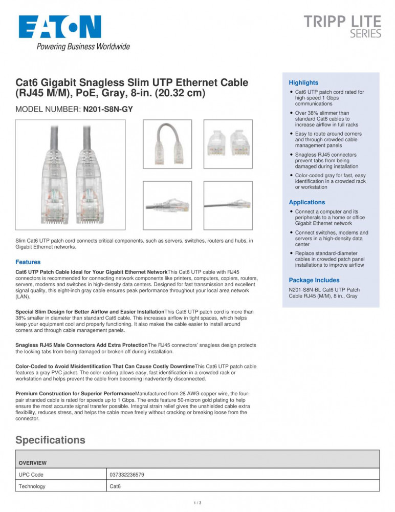 N201-S8N-GY technical document page 1
