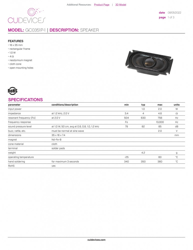 GC0351P-1 datasheet page 1