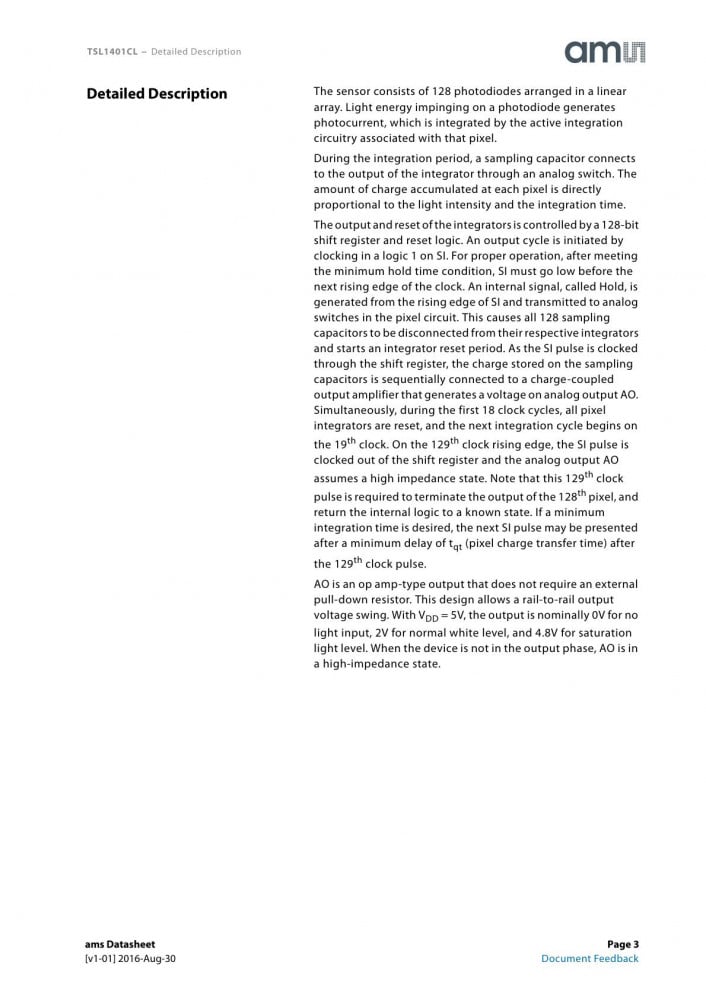 TSL1401CL datasheet page 3