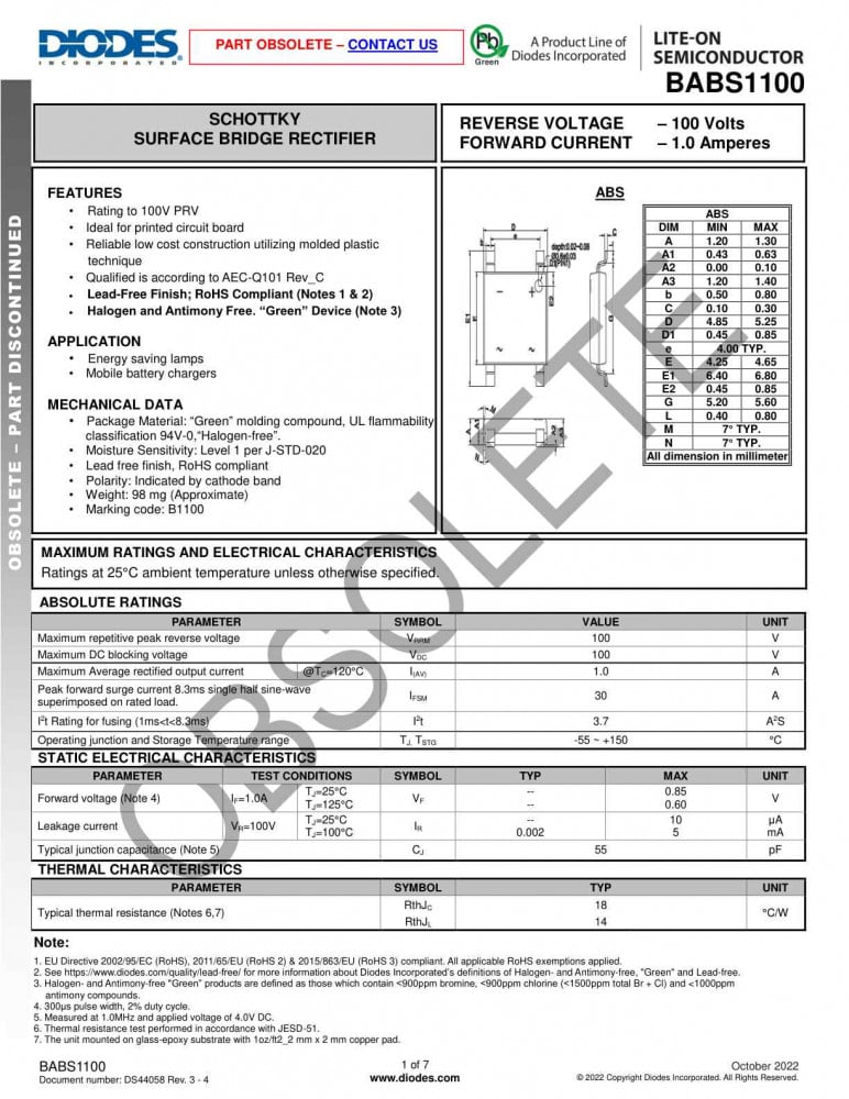 BABS1100-TR datasheet page 1