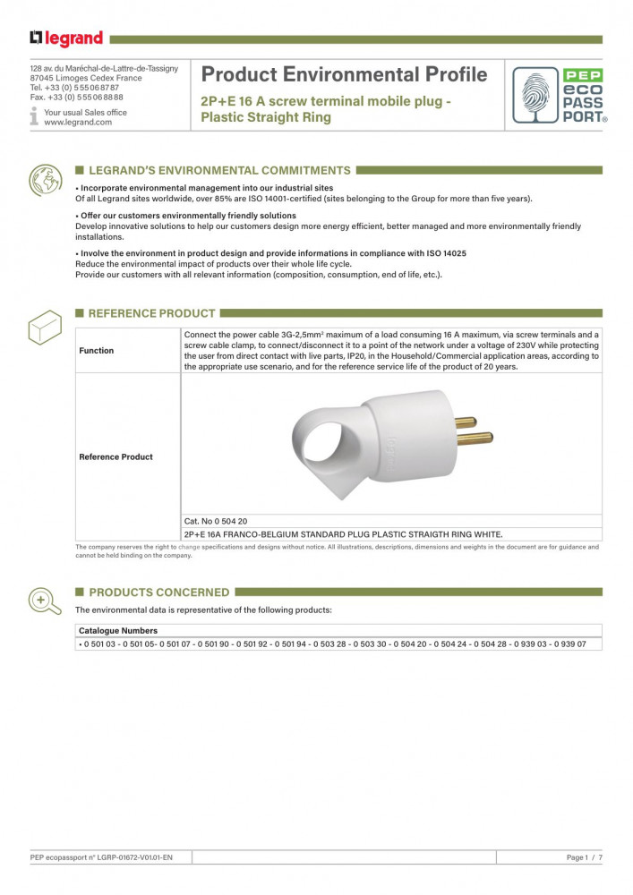 Legrand product document, page 1