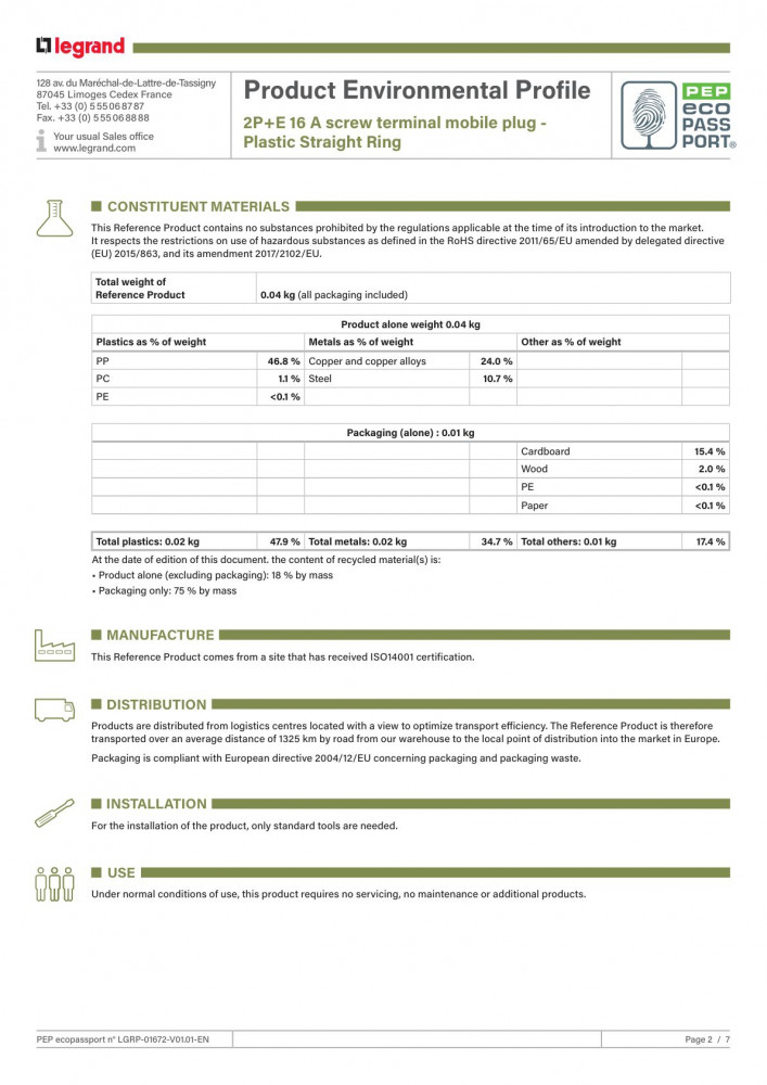 Legrand product document, page 2