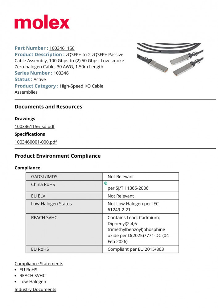 Molex product specification page image 1