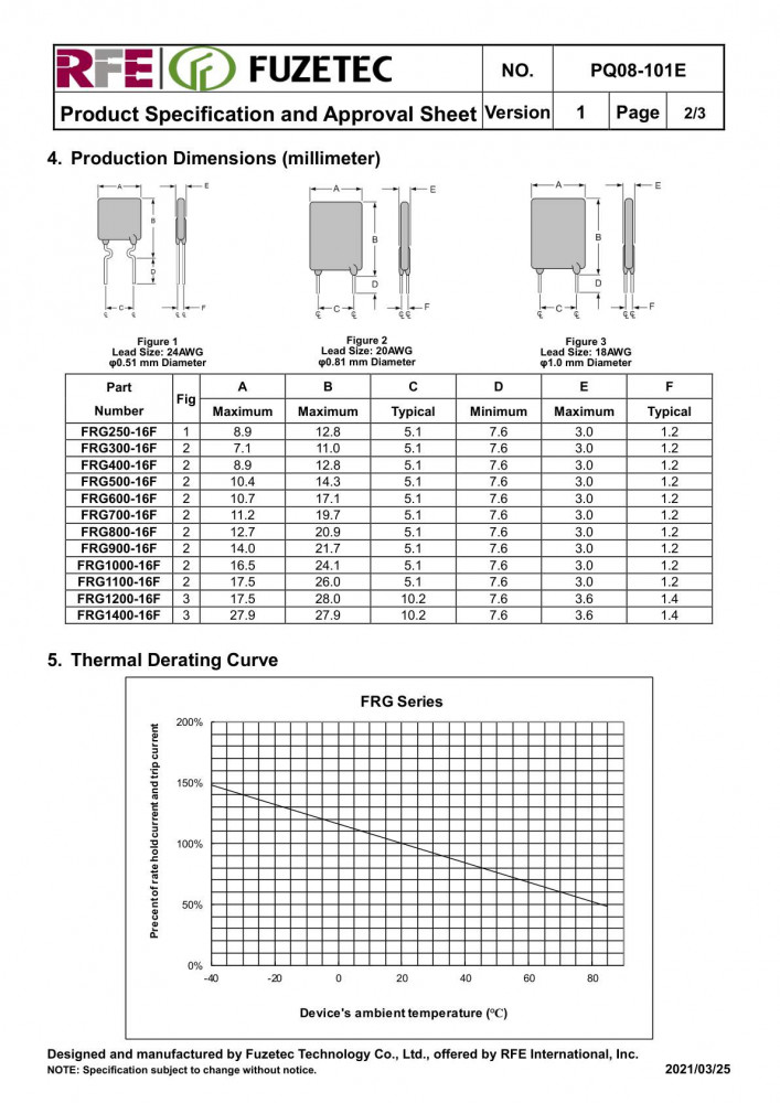FUZETEC FRG Series specification sheet page 2