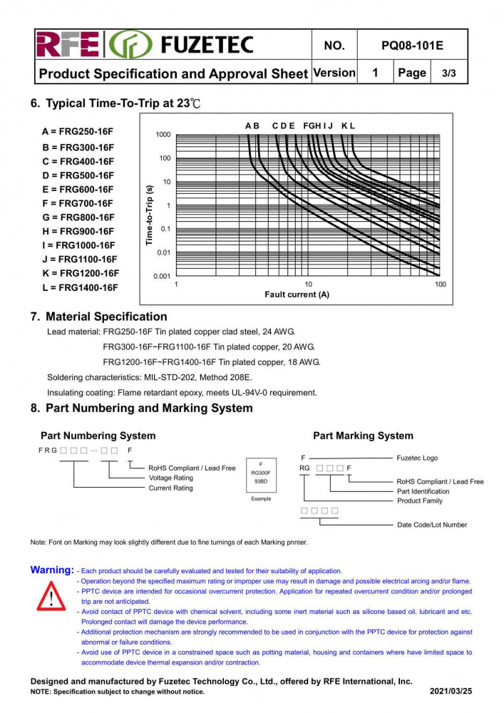 FUZETEC FRG Series specification sheet page 3