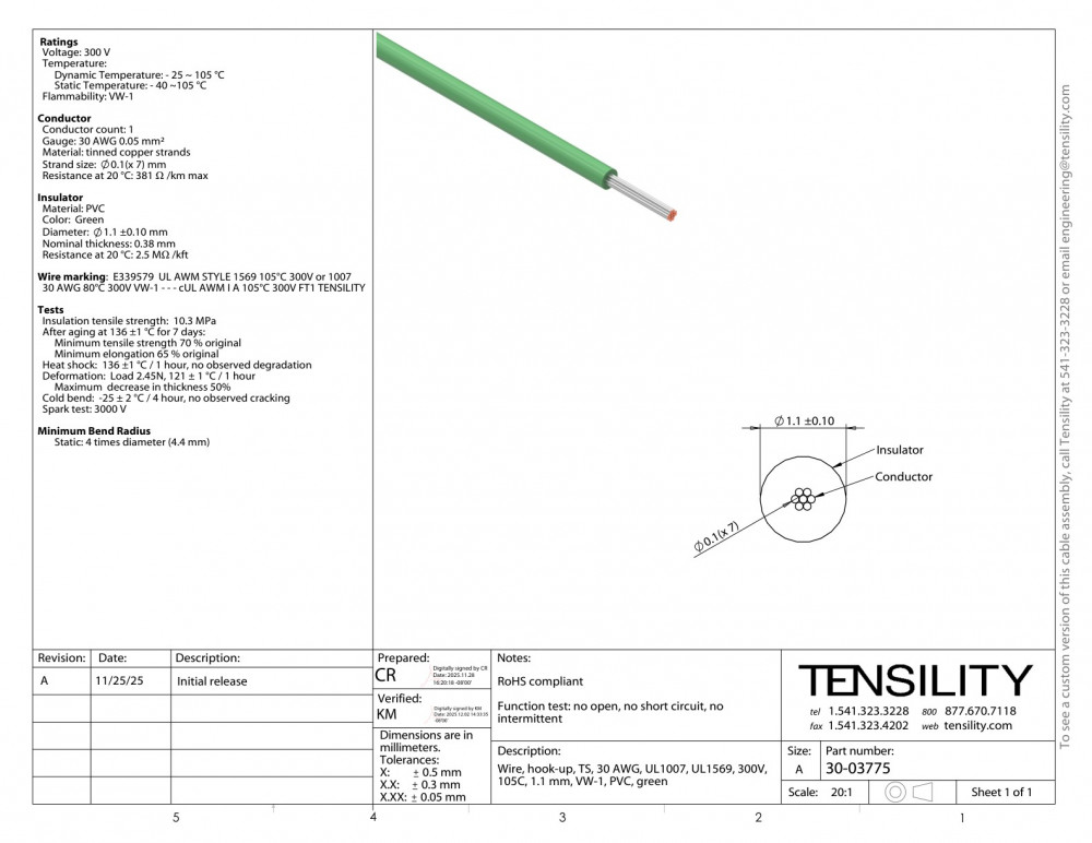 30-03775 wire product drawing and specification page