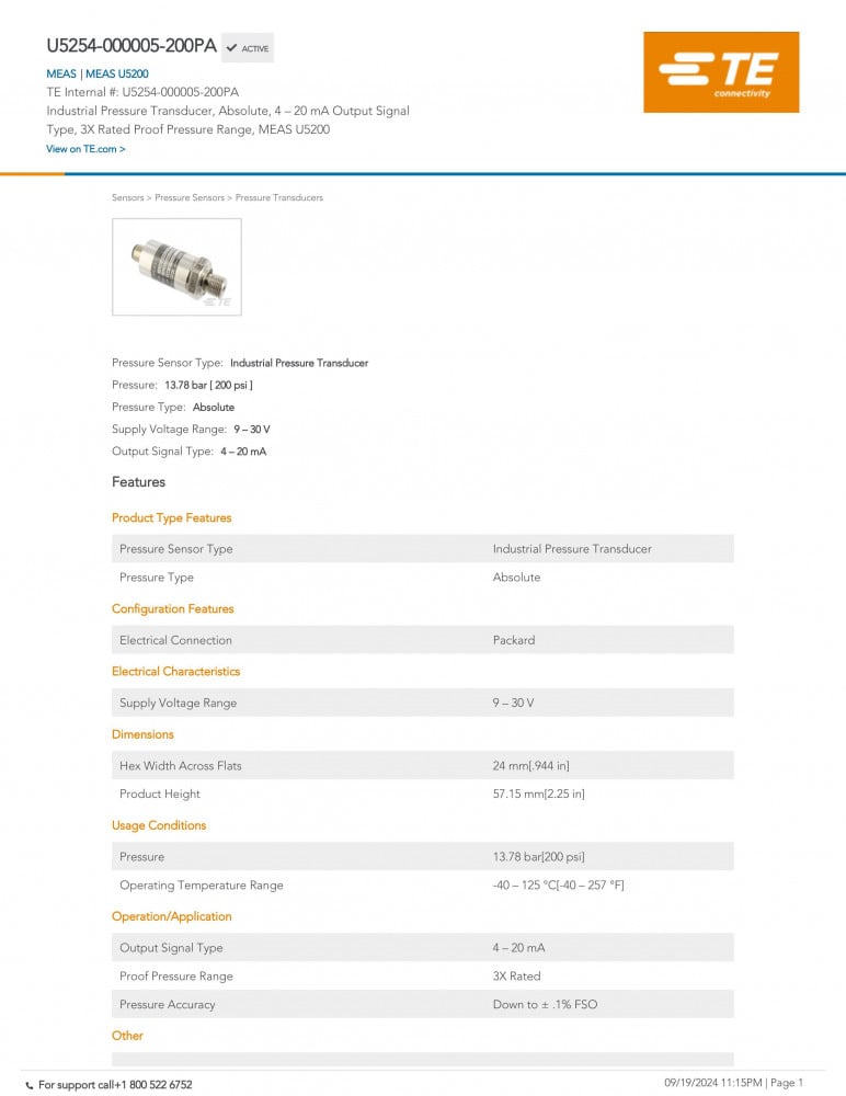 U5254-000005-200PA technical document page 1