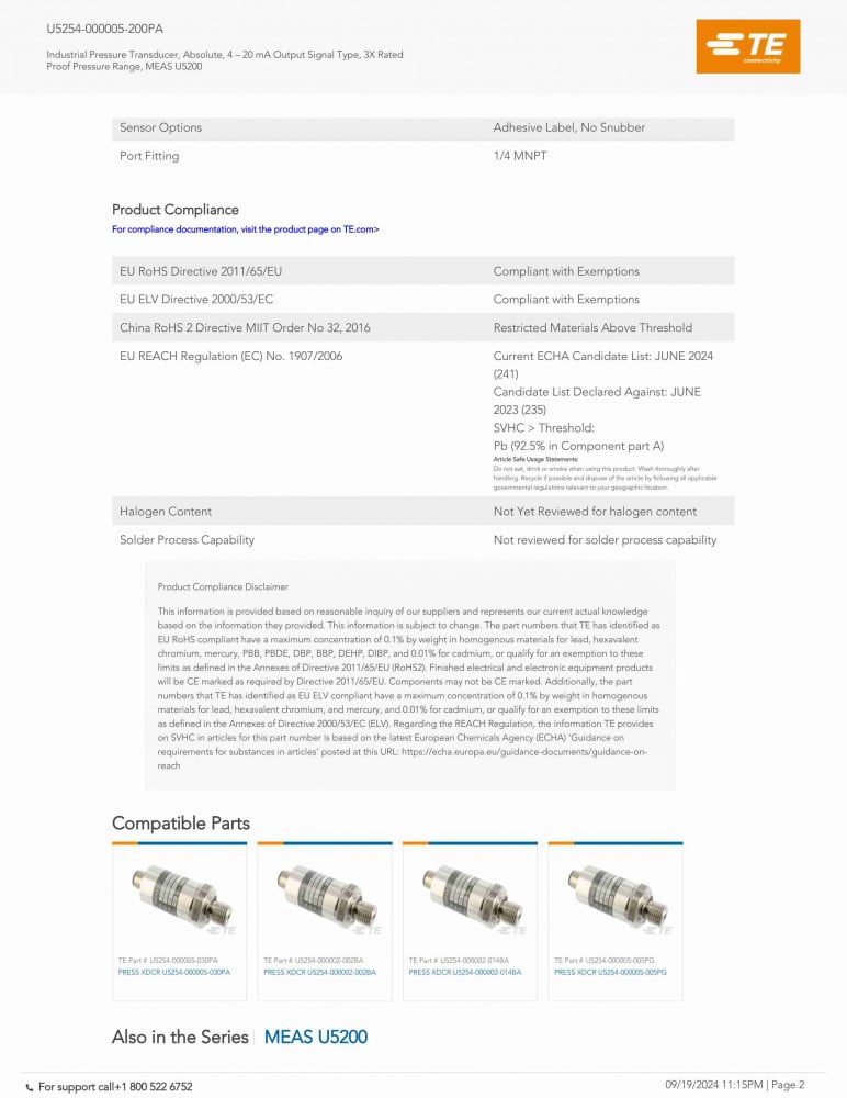 U5254-000005-200PA technical document page 2