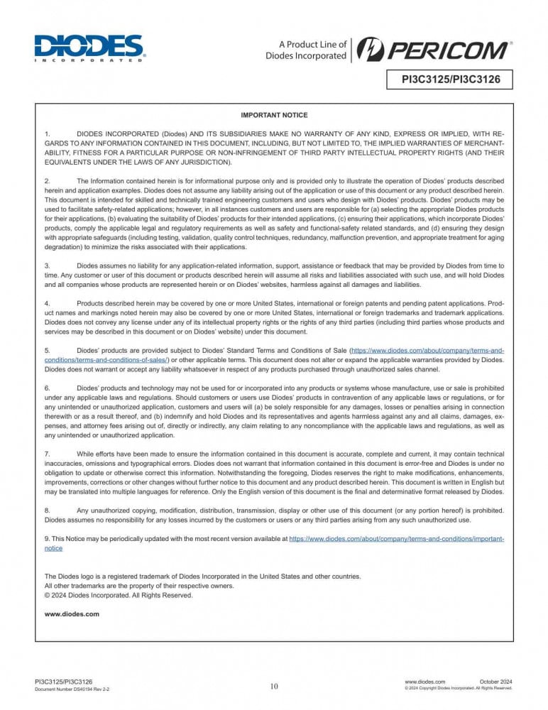 PI3C3125LEX datasheet page 10