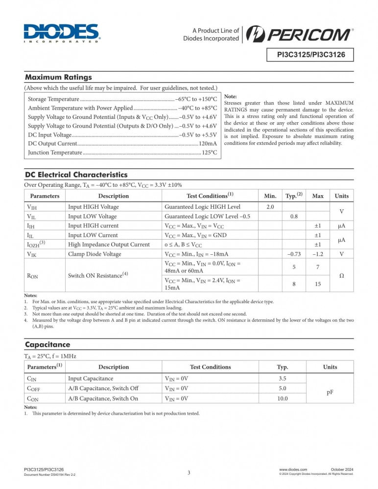PI3C3125LEX datasheet page 3