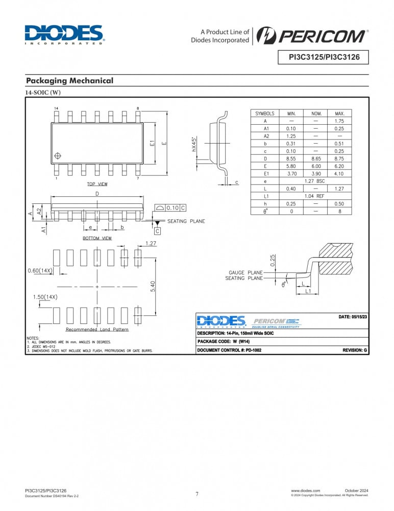 PI3C3125LEX datasheet page 7