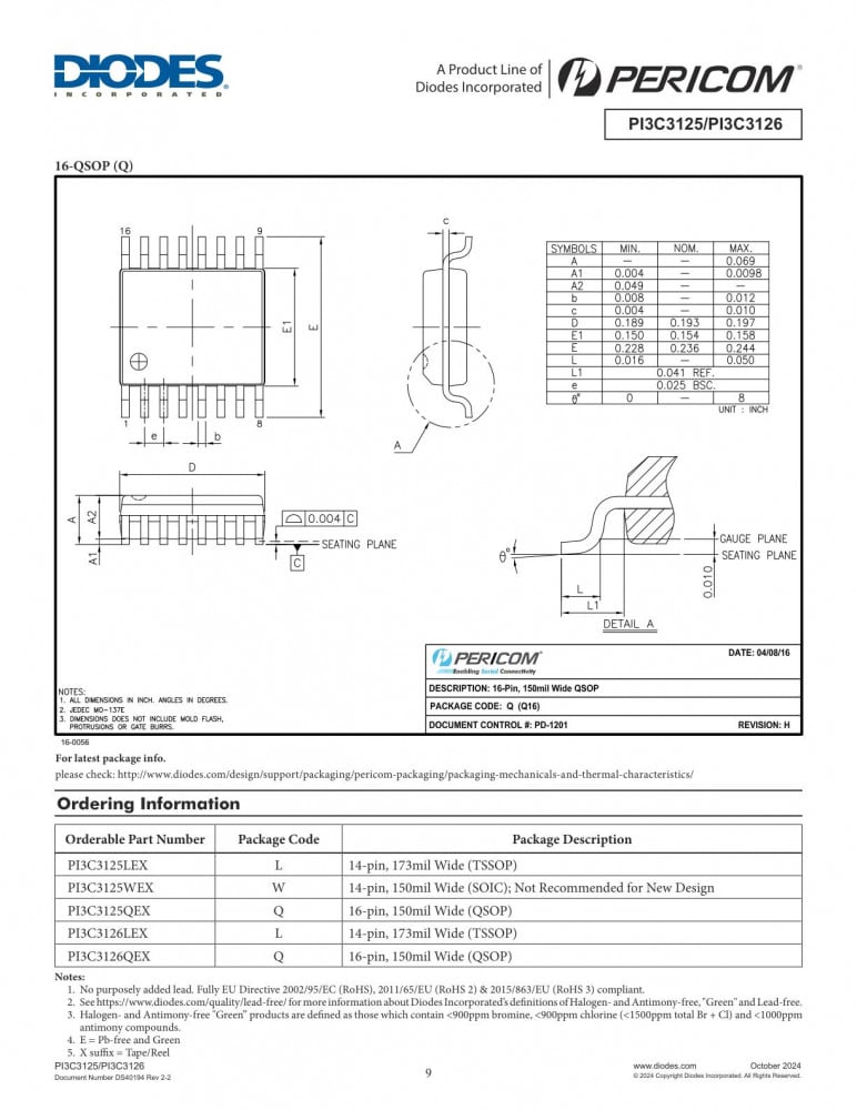 PI3C3125LEX datasheet page 9
