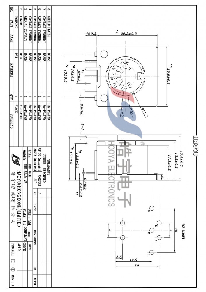 HOOYA DIN-504D-M5 technical drawing
