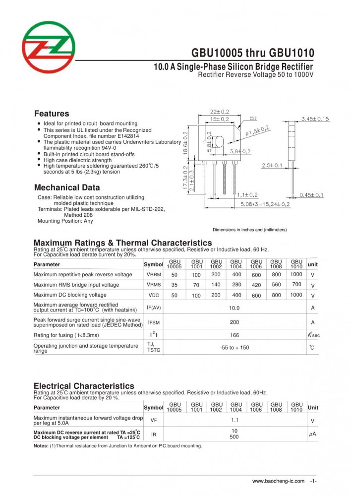 GBU1010 technical document page 1