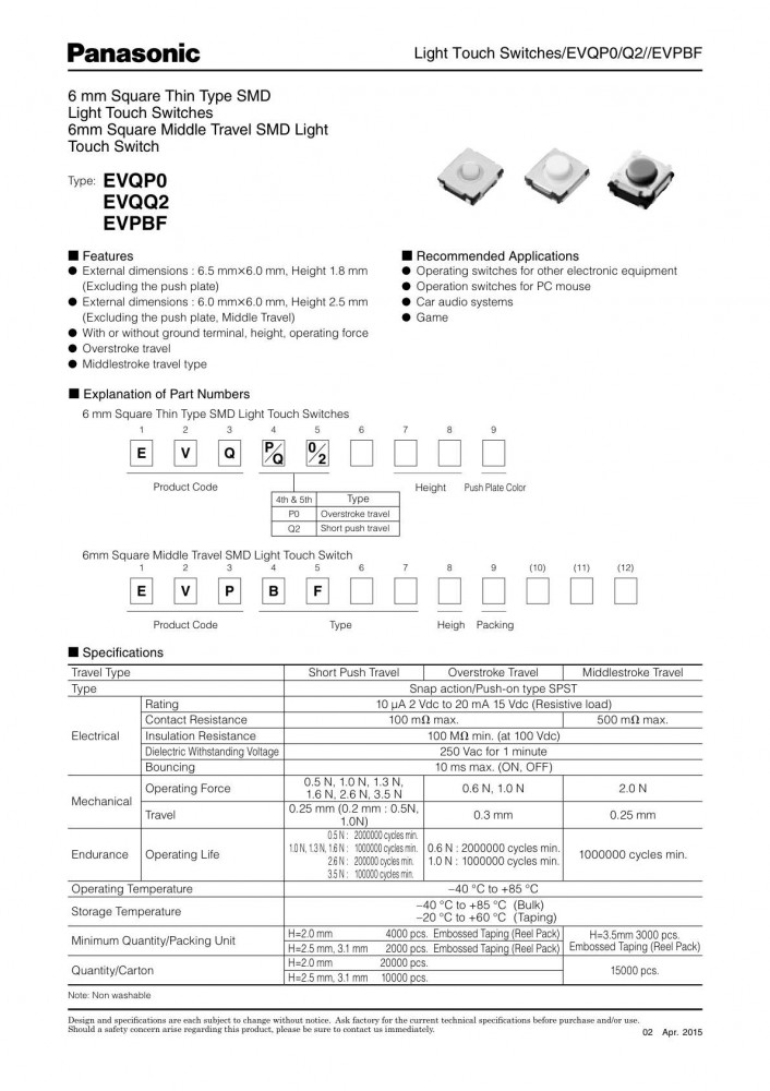Panasonic EVQQ2F03W datasheet page 1