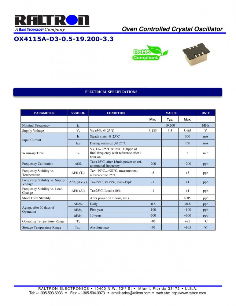 OX4115A-D3-0.5-19.200-3.3 technical document page 1