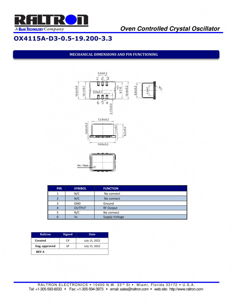 OX4115A-D3-0.5-19.200-3.3 technical document page 3