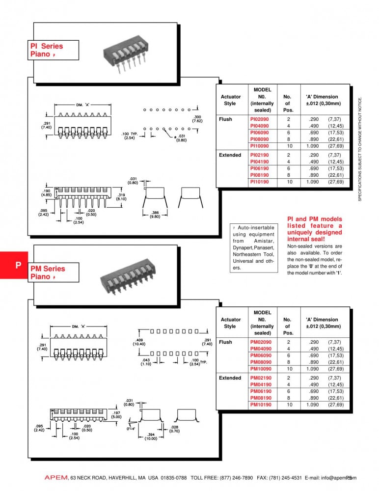 APEM PM series technical document page 2