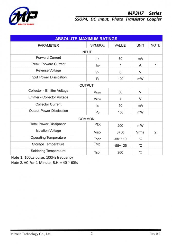 MP3H7B(T1)-GV datasheet page 2