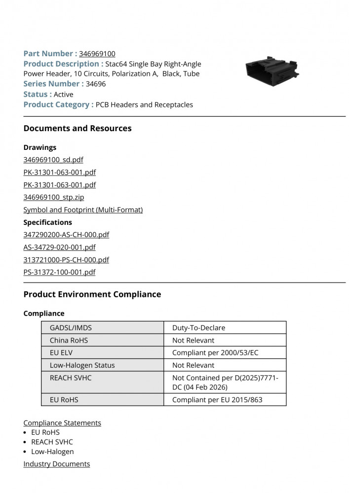 MOLEX 346969100 technical document preview, page 1