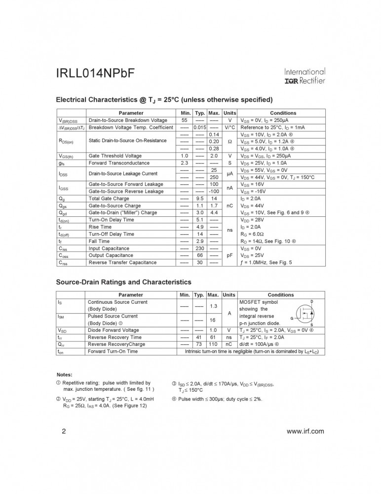 IRLL014NTRPBF datasheet page 2