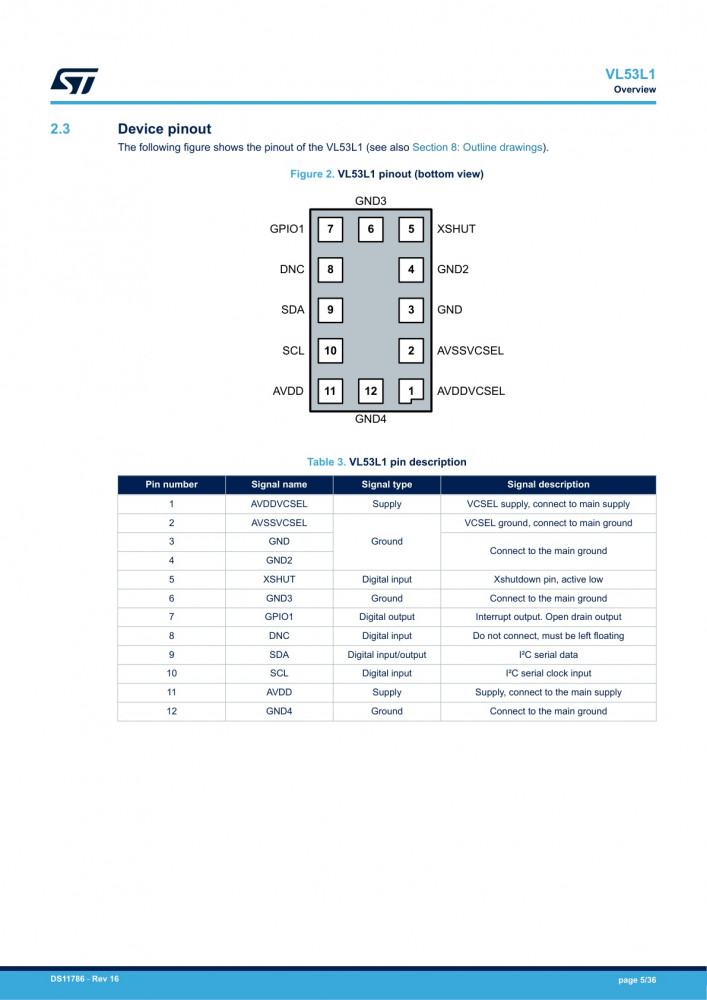 VL53L1 technical document page 5