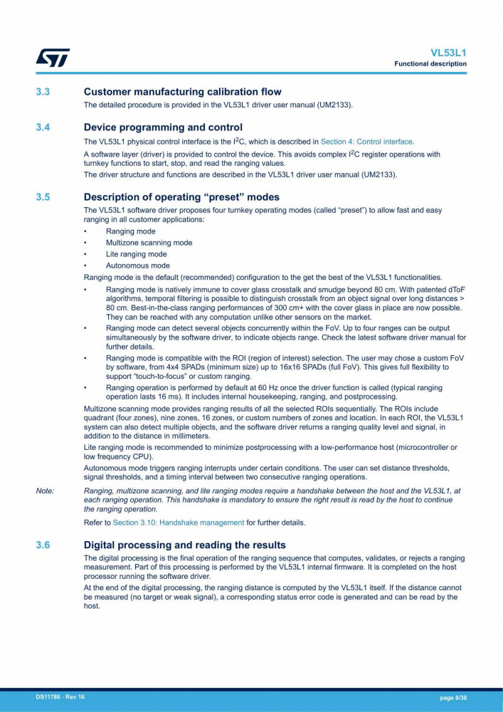VL53L1 technical document page 8