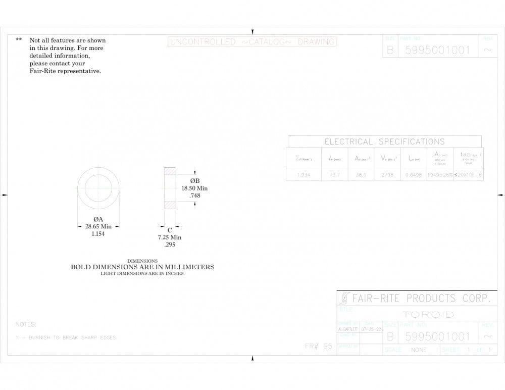 Fair-Rite 5995001001 technical drawing