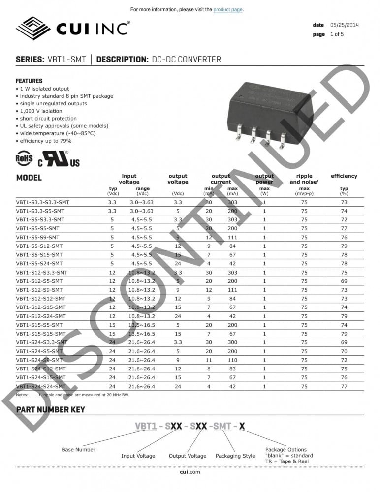 CUI VBT1-SMT datasheet page 1