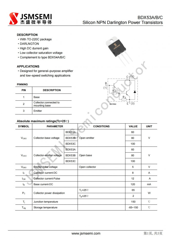 BDX53C datasheet page 1