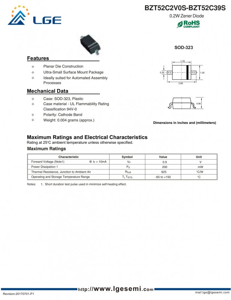 LGE BZT52C30S datasheet page 1
